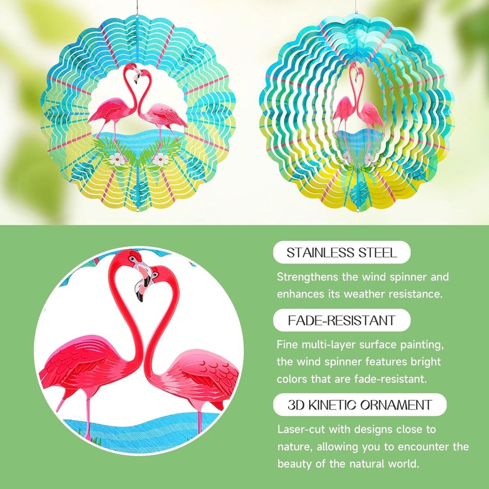 Wind Spinners Flamingo Garden Yard Decor 12-In Metal 3D Stainless Steel ...