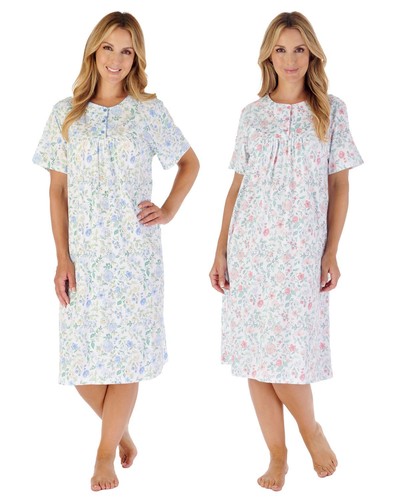 Slenderella Jersey Cotton Nightie 42" Trailing Floral Short Sleeve ...