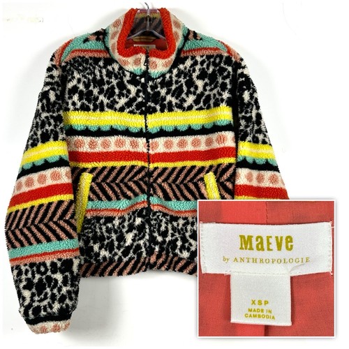 Anthropologie Maeve Lively Abstract Sherpa Fleece Jacket Size XSP | eBay