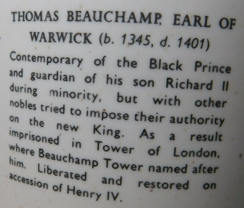 Thomas Beauchamp Earl of Warwick~b.1345 Jumbo Mug/ Stein Vintage | eBay