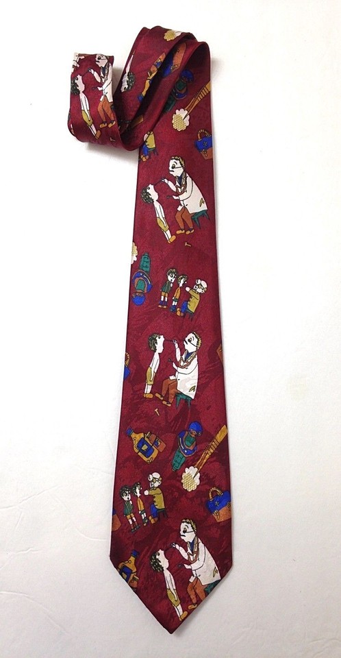 vtg PEDIATRICIAN DOCTOR CHECK-UP NECK TIE Dark Red Maroon Polyester ...