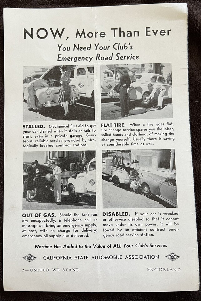 WWII 1942 California State Automobile Association Club Flyer | eBay