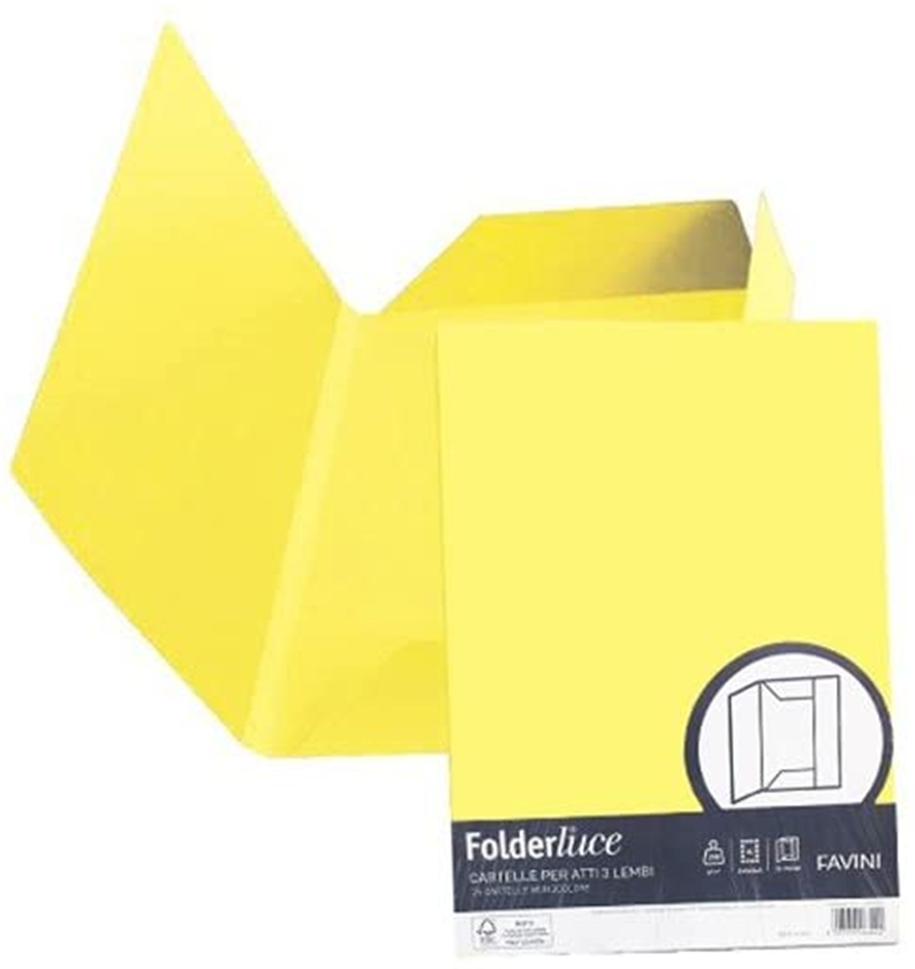 25 Pcs Pack 3 Flaps Folders 24,5x34,5cm 200gr Light Sun Yellow Broad ...