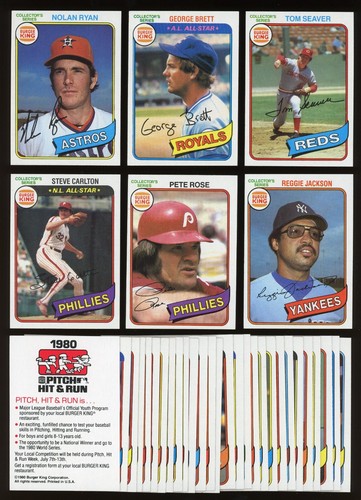 1980 Topps Burger King Pitch Hit & Run Complete 34 Card Set ~ BRETT ...