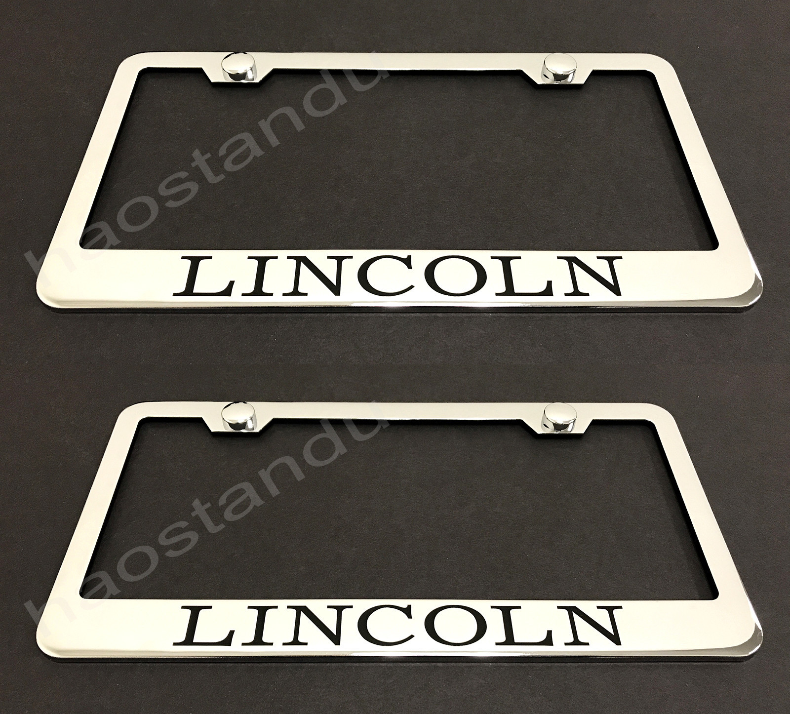2xLINCOLN STAINLESS Chrome License Plate Frame w/screw Caps | eBay