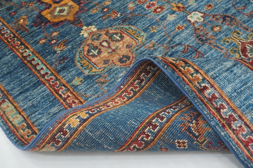 4 x 8 ft Blue Waziri Oriental Afghan Hand knotted Transitional Wide ...