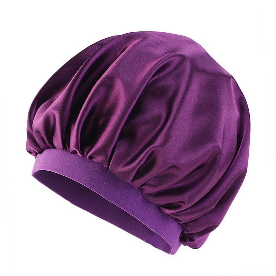US Women Satin Night Sleep Cap Hair Bonnet Hat Silk Head Cover Wide ...