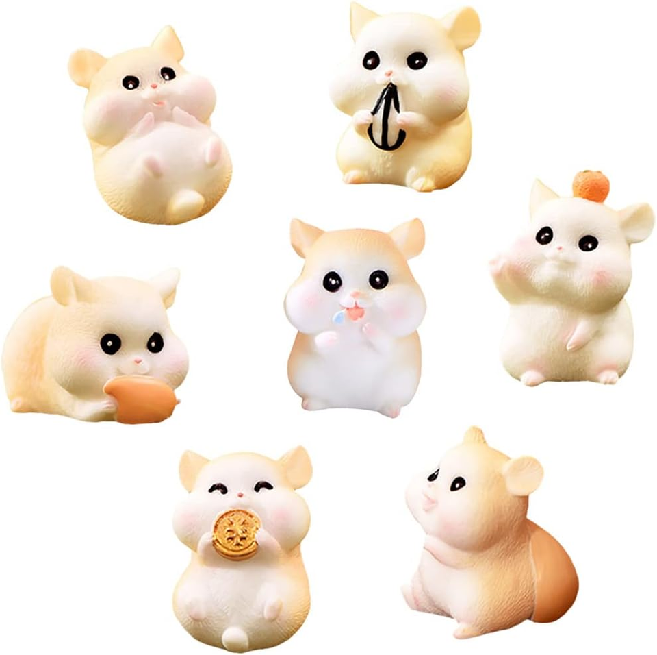 7Pcs Mini Hamster Figures Animal Toy Cake Toppers, Fairy Garden Decor ...