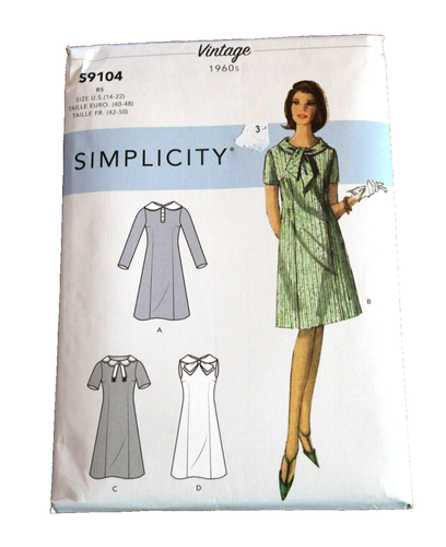 SIMPLICITY S9104 LADIES 1960s VINTAGE 4 STYLES DRESS PATTERN Size US 14 ...
