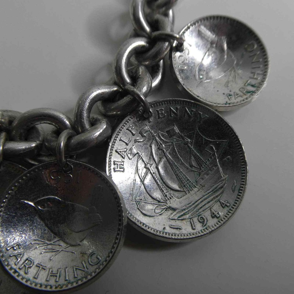 Great Britain Coin Necklace Vintage Farthing Half Penny Silver Tone ...