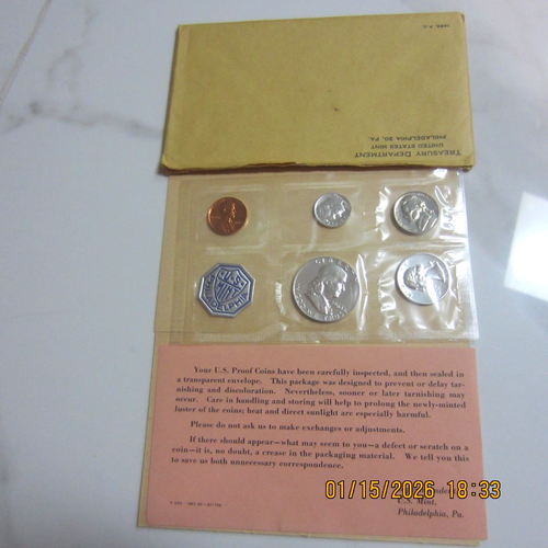 1963 US.MINT SILVER PROOF SET 5 COINS ORIGINAL MINT CELLO. AND ENVELOPE ...