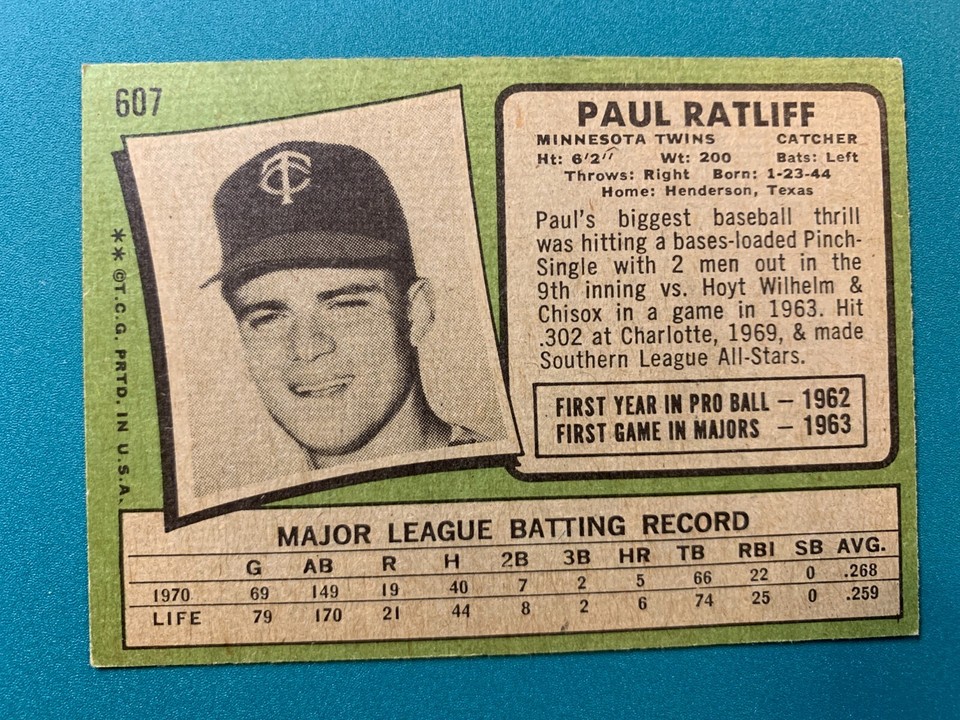 1971 Topps Baseball Card # 607 Paul Ratliff - EXMT | eBay