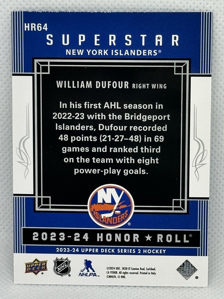 William Dufour 2023-24 Upper Deck Hockey Series 2 #HR64 Superstar Honor ...