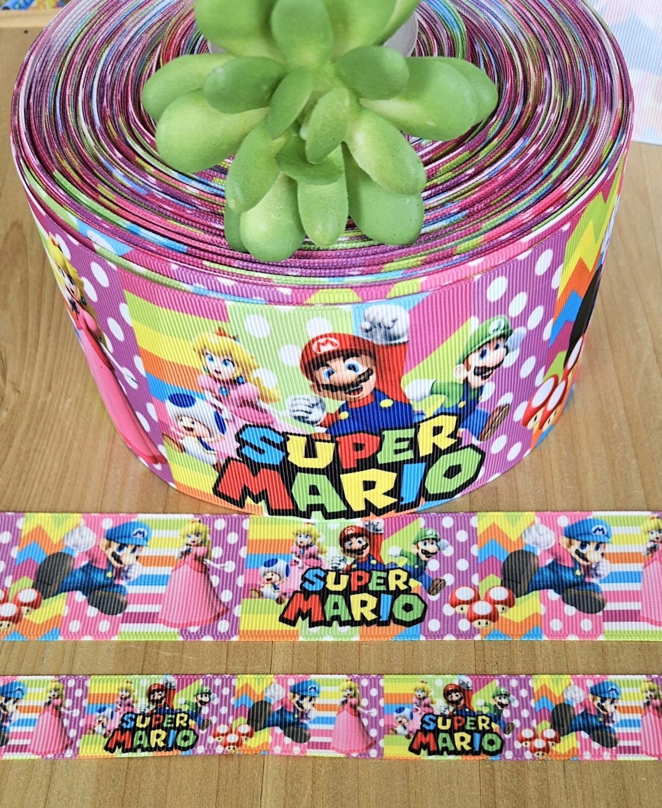 7/8, 1.5 & 3" (1 YD) Super Mario Bros. Grosgrain Ribbon Mario Luigi ...
