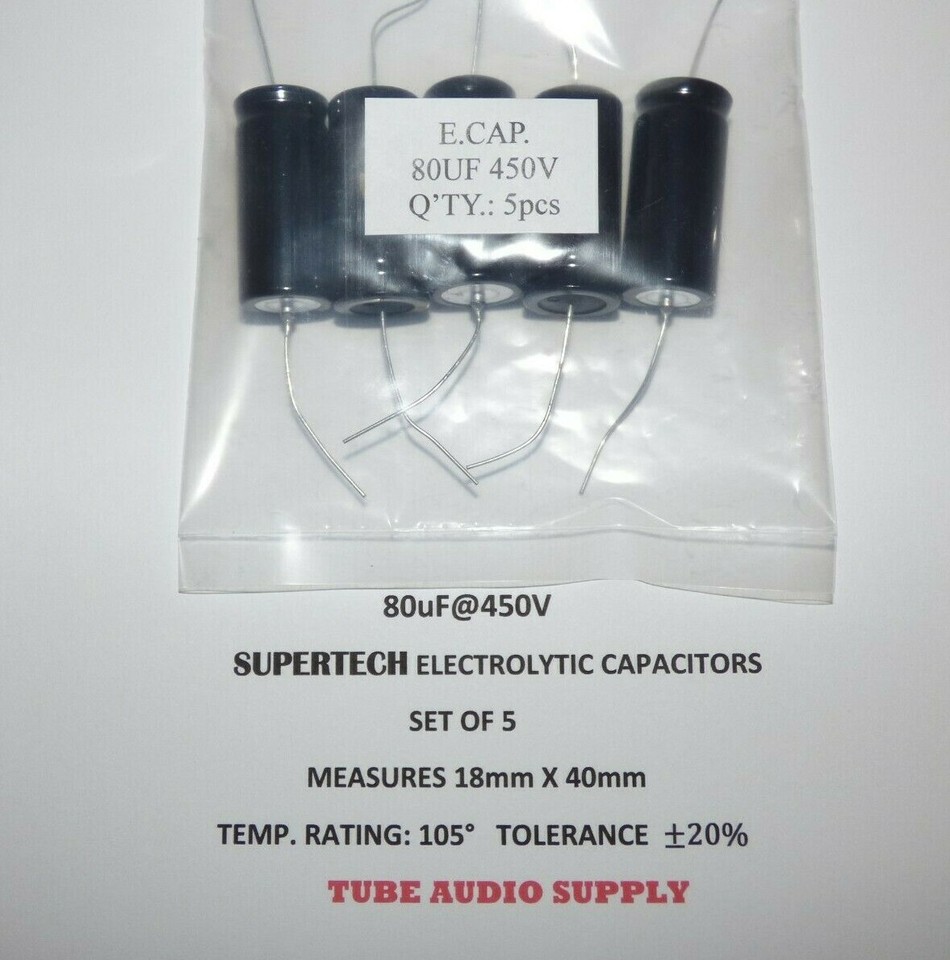 80uF@450volt ELECTROLYTIC CAPACITOR, AXIAL, SUPERTECH HIGH QUALITY, SET ...