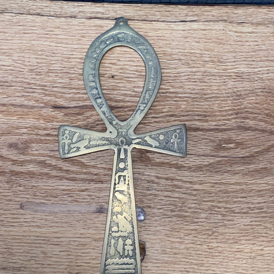 Egyptian Brass Ankh Engraved Hieroglyphics Wall Pendant 6.5" Bought In ...