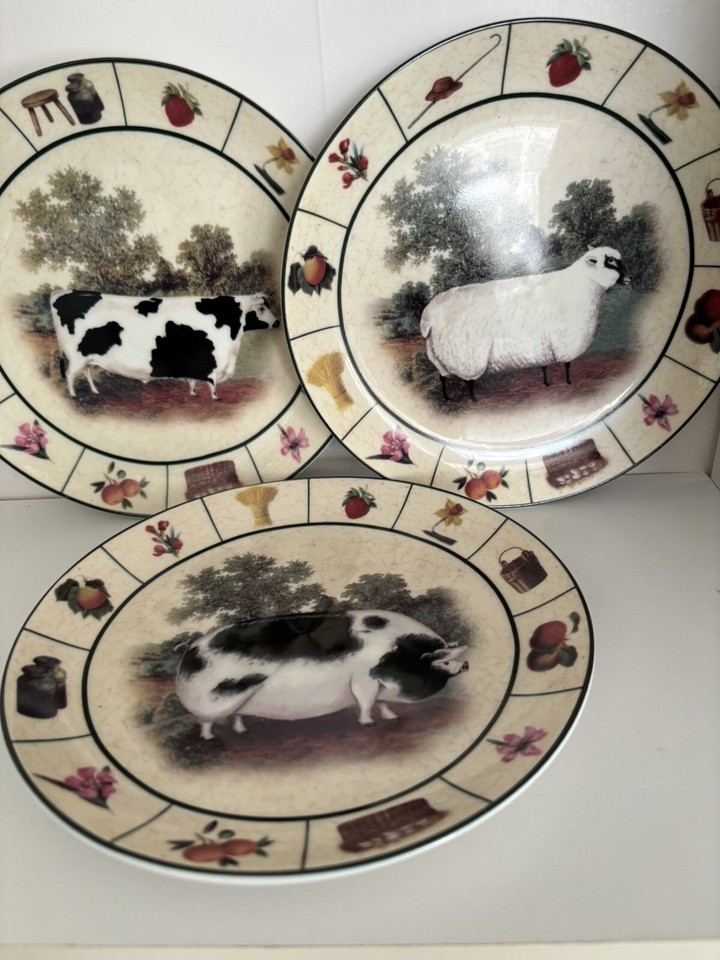 Formalities by Baum Bros. SET OF 3 BARNYARD COLLECTION Plates Sheep Cow ...