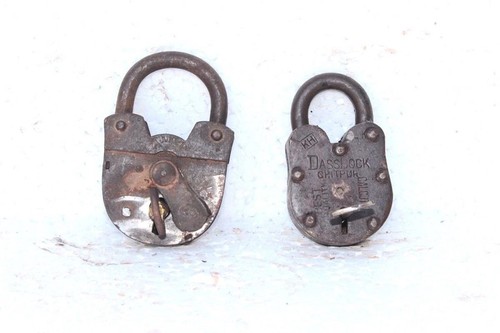 2 Pc Iron Brass Lock and Key 1900's Old Vintage Antique Rare ...