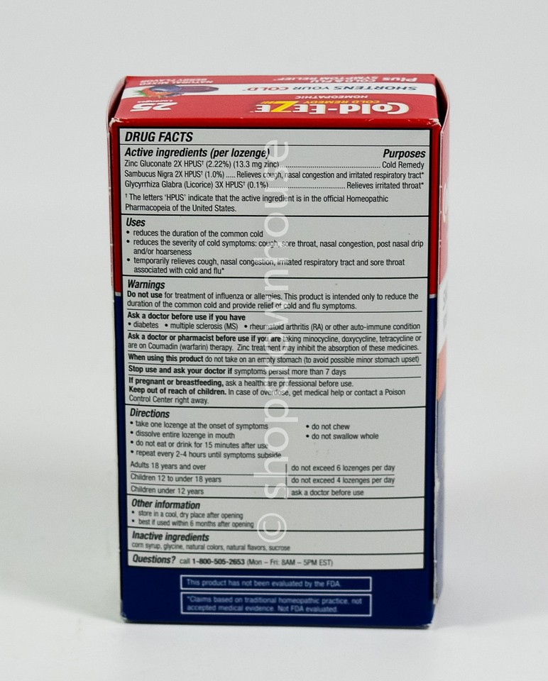 2 Cold-Eeze Cold Remedy Zinc PLUS Cold & Flu 25 Lozenges MIXED BERRY ...