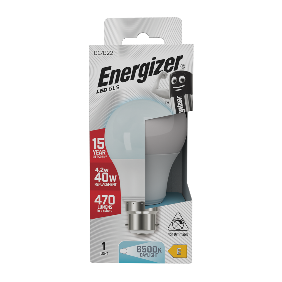 Energizer B22 470 Lumens 6500K Daylight LED Light Bulbs 4.2W 40W ...