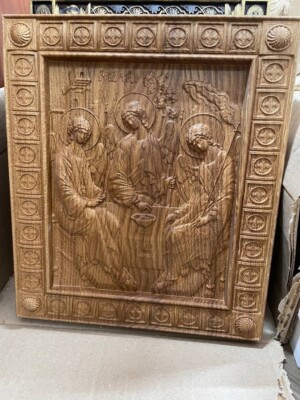 The Holy Trinity WOOD CARVED CHRISTIAN ICON RELIGIOUS WALL HANGING ART ...