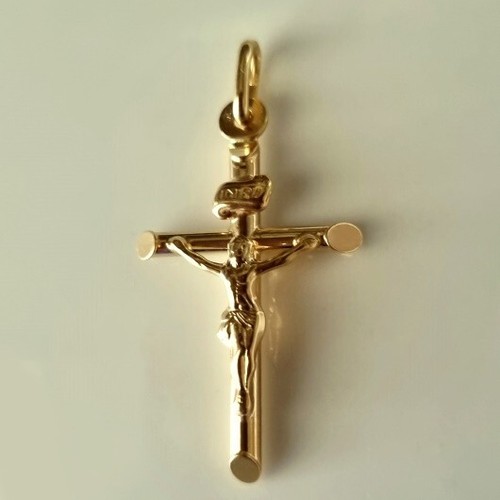 9ct 9k Gold 3D round Cross Crucifix Jesus pendant INRI 2.8cm plus 5mm ...