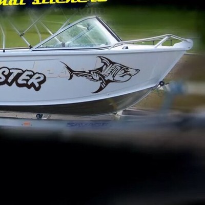 Marine Blue Angry Shark boat graphics stickers fishing decals 100cm x ...