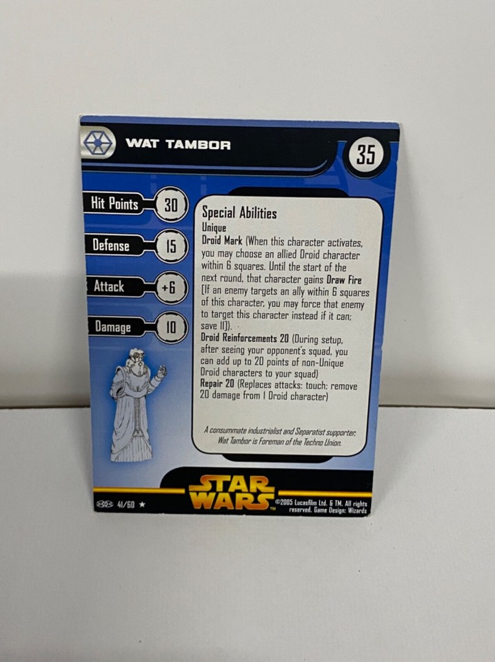 WOTC Star Wars Miniatures - Wat Tambor 41/60 #35, with Card | eBay
