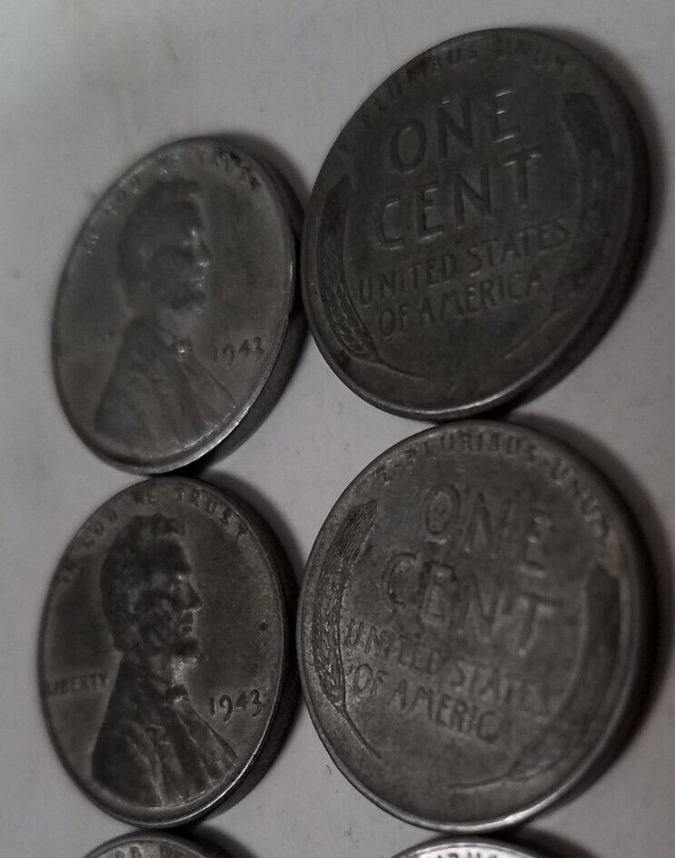 132a504 LOT OF 4 U.S. WHEAT PENNIES 1943 WW2 LINCOLN STEEL CENT COINS ...