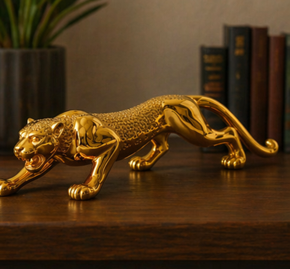 Gold Leopard Sculpture, Modern Panther Figurine, Luxury Animal Statue ...