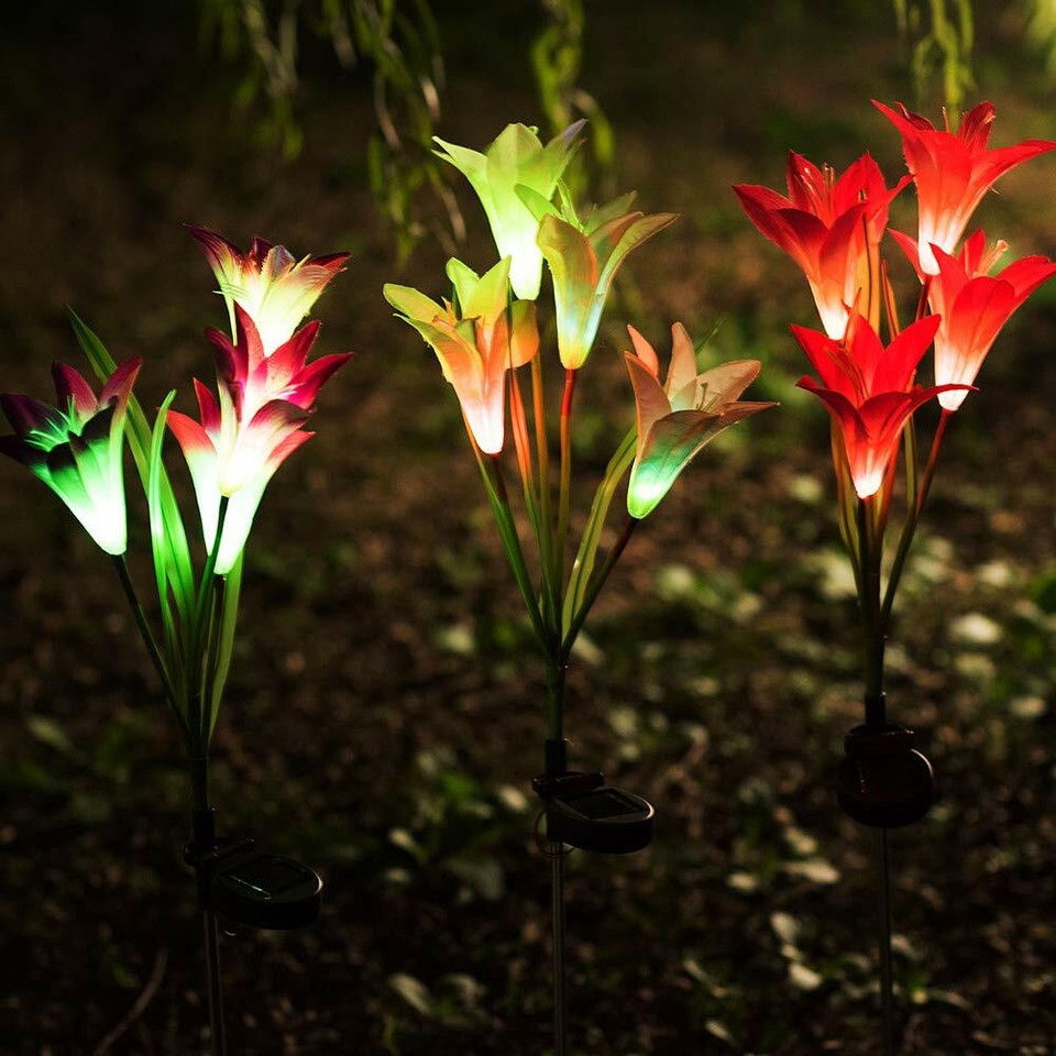 Solar Blossom Flowers LED Lights For Garden Patio Backyard Stake Lamp ...