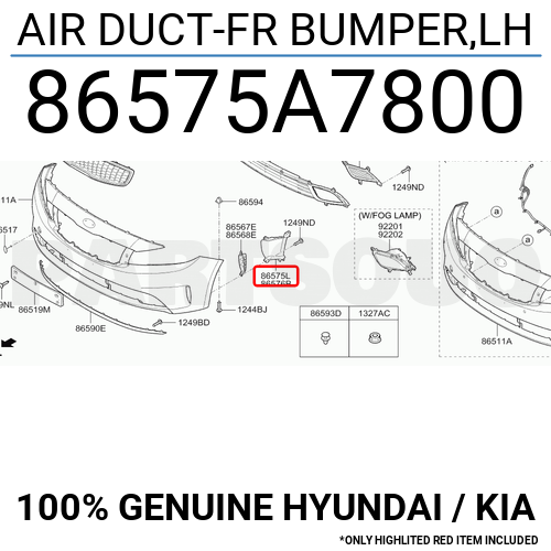 86575A7800 Genuine Hyundai / KIA AIR DUCT-FR BUMPER,LH | eBay