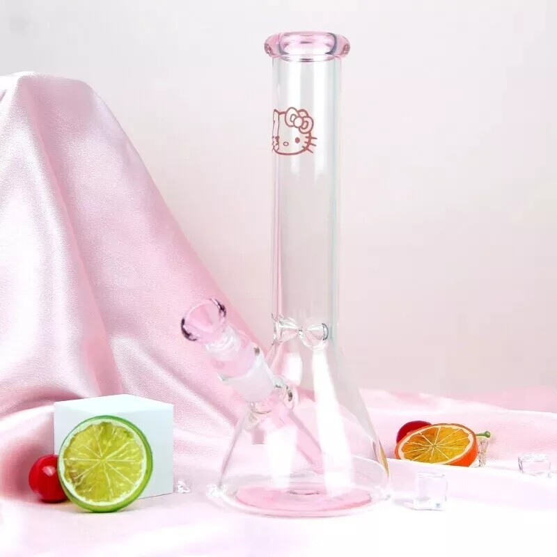 10'' Pink Kitty Glass Bong Thick Tobacco Smoking Water Pipe Hookah ...