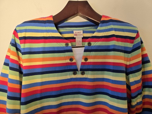 Koret Francisca Womens Large Multicolor Striped Cotton Blend 3/4 Sleeve ...