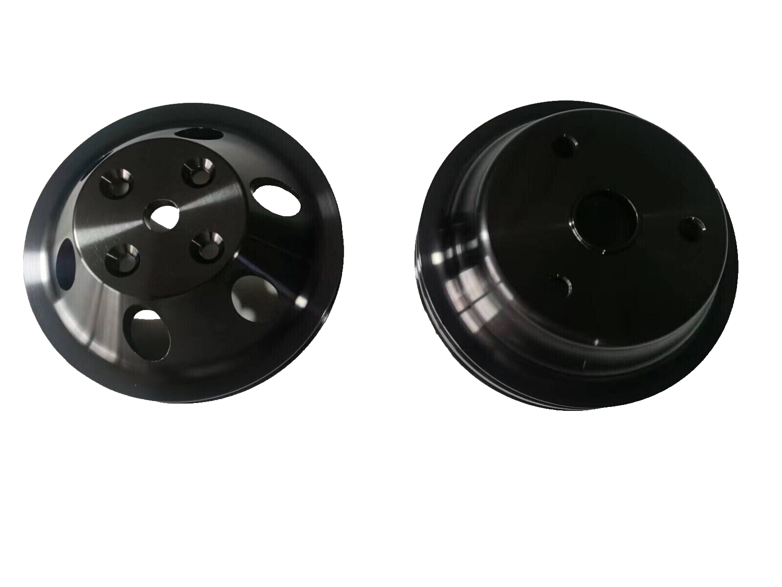 Small Block Chevy Black Aluminum 3 Pulley Kit 1 / 2 Groove Long Pump ...