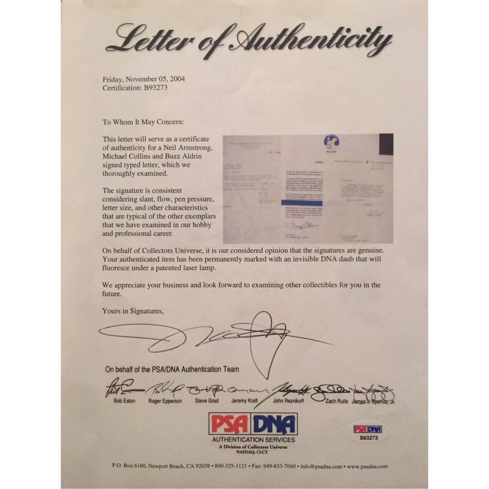 Apollo 11 NASA Crew Signed Letters - Neil Armstrong, Buzz Aldrin, M ...
