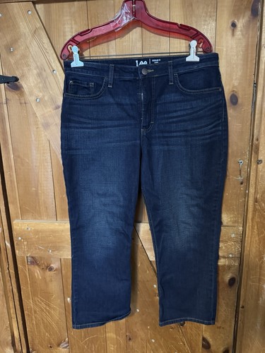 Lee Regular Fit Mid Rise Capri Jeans Women's Blue Dark Wash Denim High ...