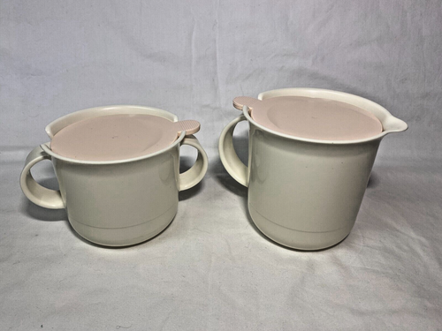 Vintage Tupperware Sugar And Creamer Set Ivory With Pale Pink Lids 2309 ...