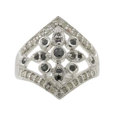 10K White Gold White & Black Carbonado Diamond Floral Ring | eBay