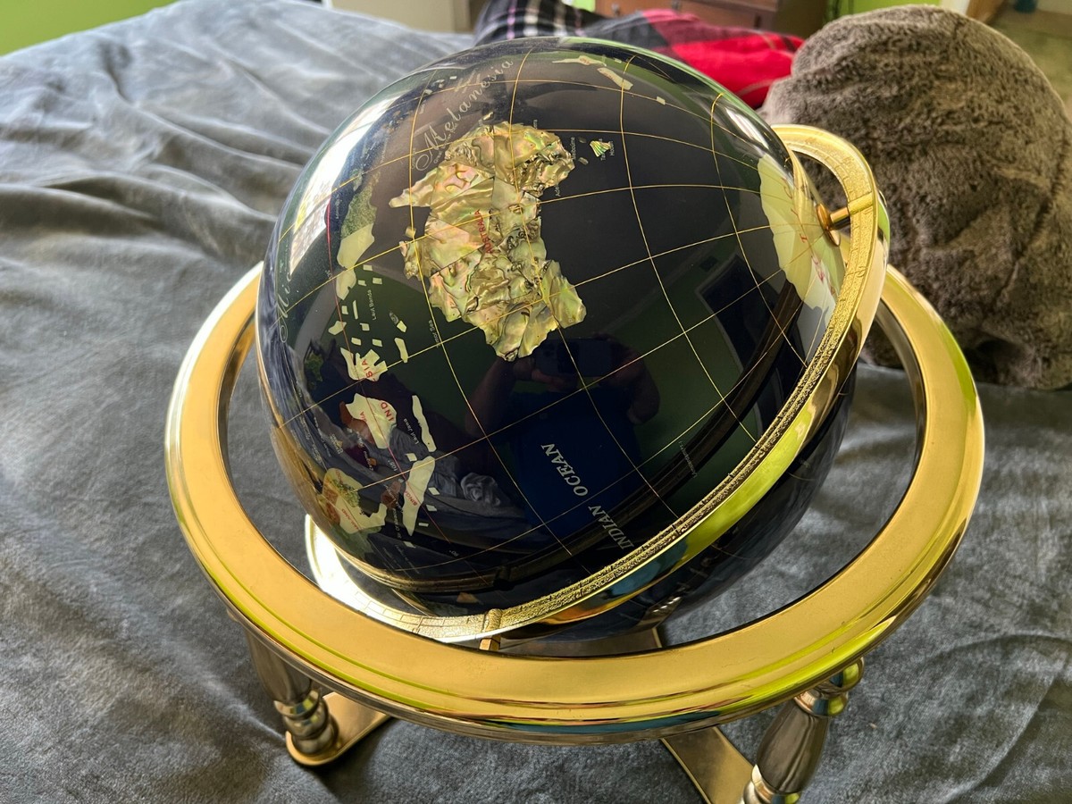 Gemstone Globe With Compass Kalifano Gemstone Globe Antiques