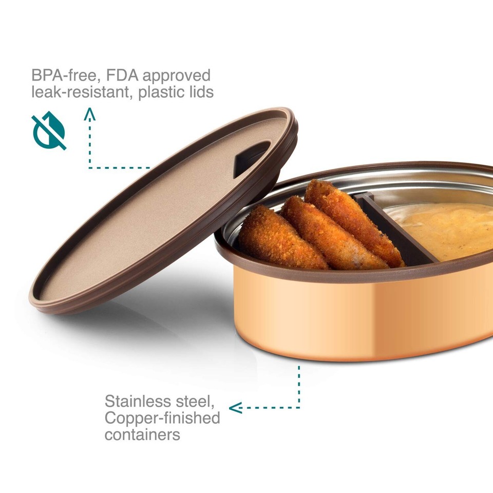 Copper-Finished Stainless Steel Lunch Box, 1000 ml, 3 Containers, Denim ...