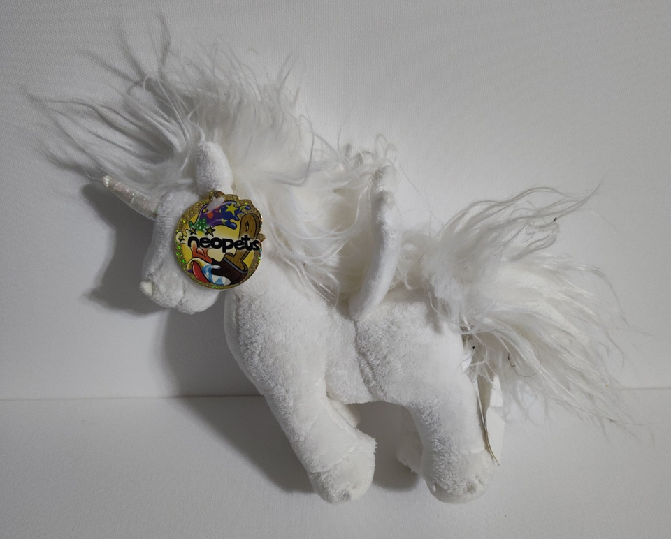 Neopets White Uni 2005 Vintage Blue Eyes Plush Unicorn Plushie Toy with ...