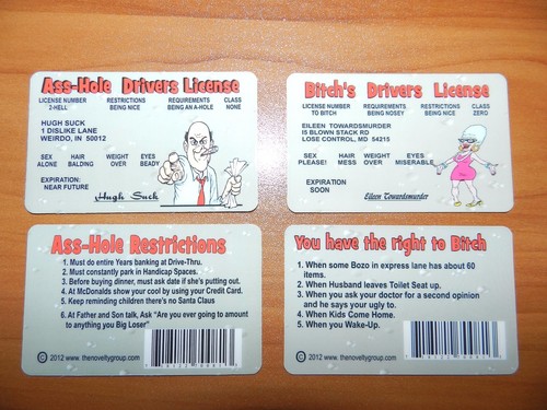 Novelty A**-Hole & Bi**h's Drivers License Funny Joke Set of (2 ...