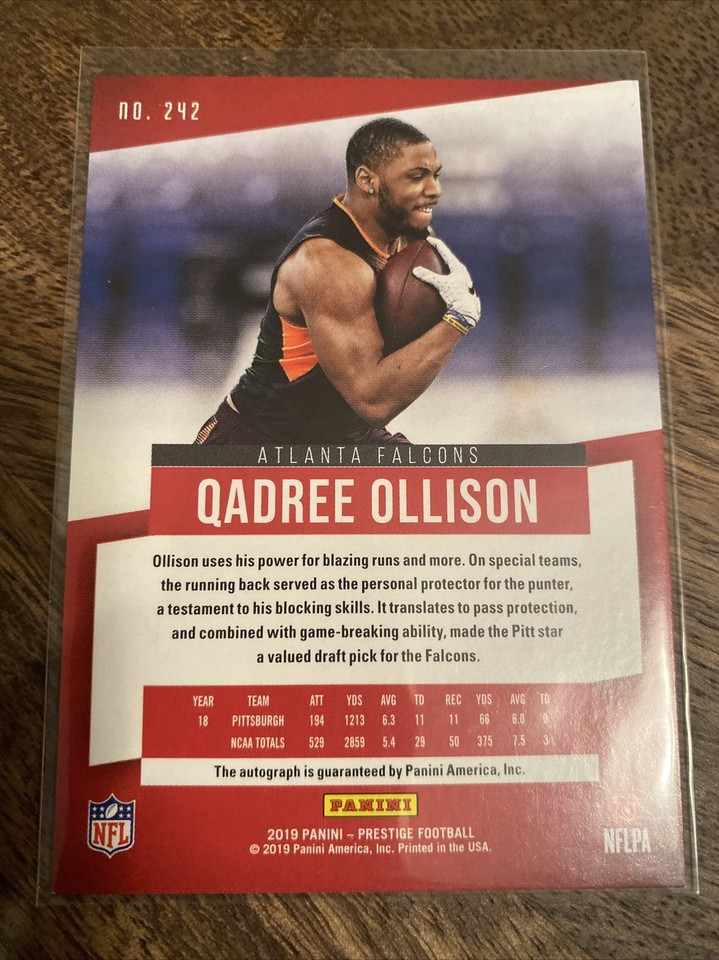 2019 Panini Prestige Qadree Ollison Auto. RC. #242. Falcons. Pitt. | eBay
