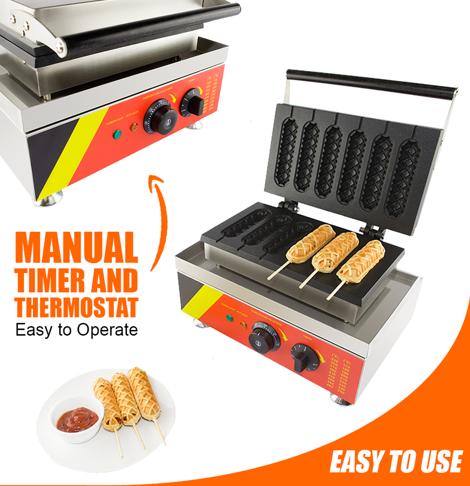 Hot Dog Waffle Maker Commercial | 6PCS | French Hotdog Sausage Maker ...