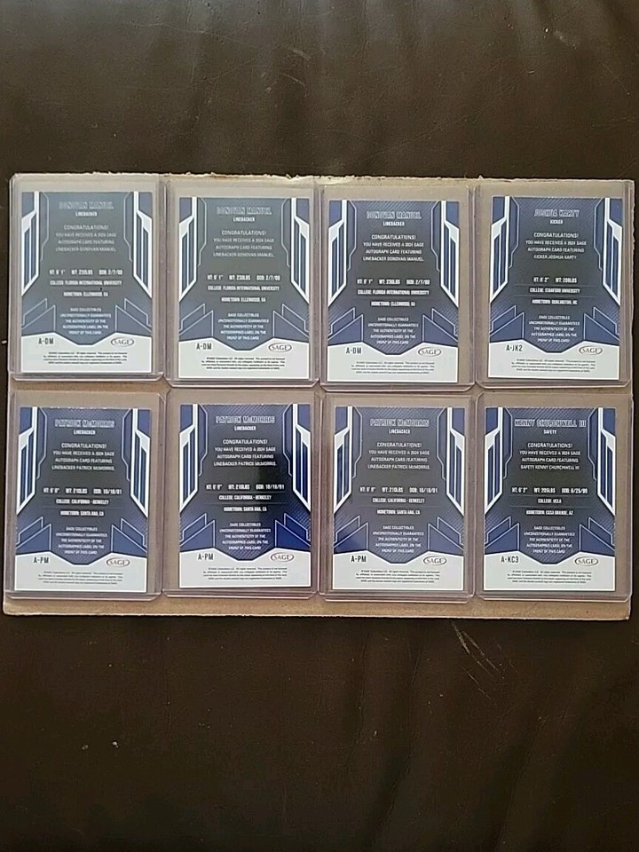 2024 Sage Football Rookie Autograph Card Lot of 8 Patrick McMorris Josh ...