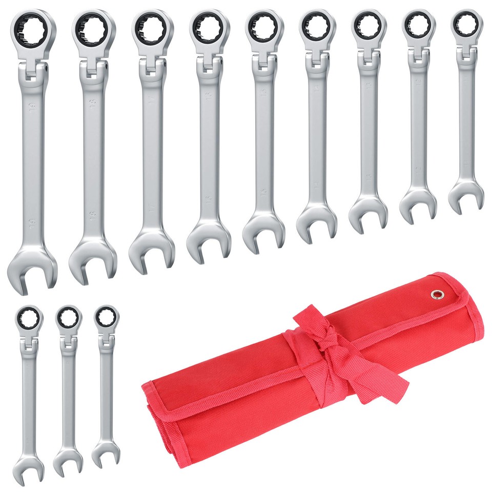 12Pc 8-19mm Metric Flexible Head Ratcheting Wrench Combination Spanner ...