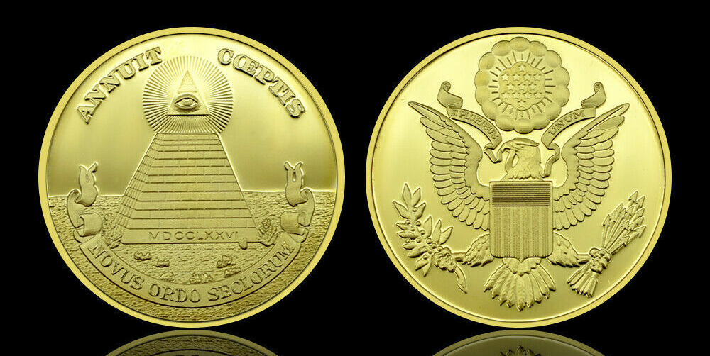 MEDAILLE - USA FREIMAURER ORDEN / PYRAMIDE / ADLER - GOLD / VERGOLDET ...
