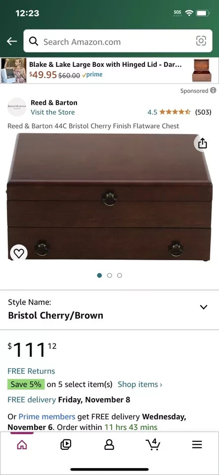 Reed & Barton 44C Bristol Cherry Finish Flatware Chest | eBay