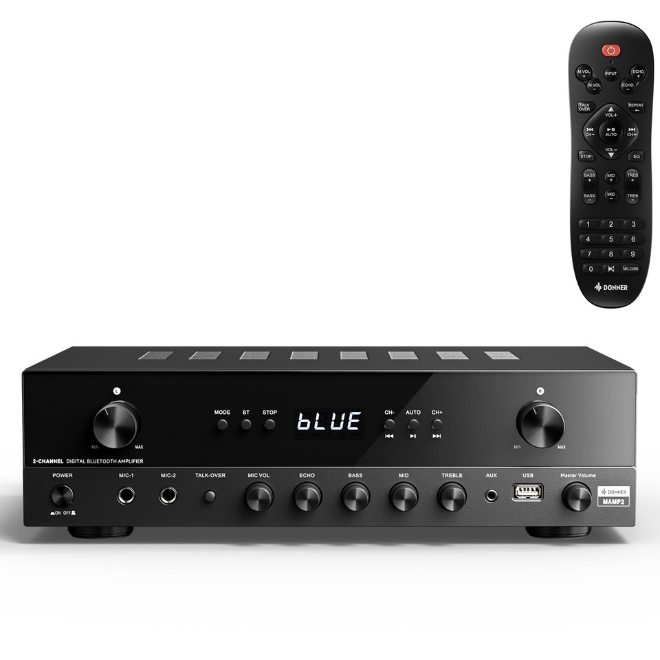 Donner MAMP2 Stereo Audio Amplifier 600W Peak 2 Channel Receiver ...